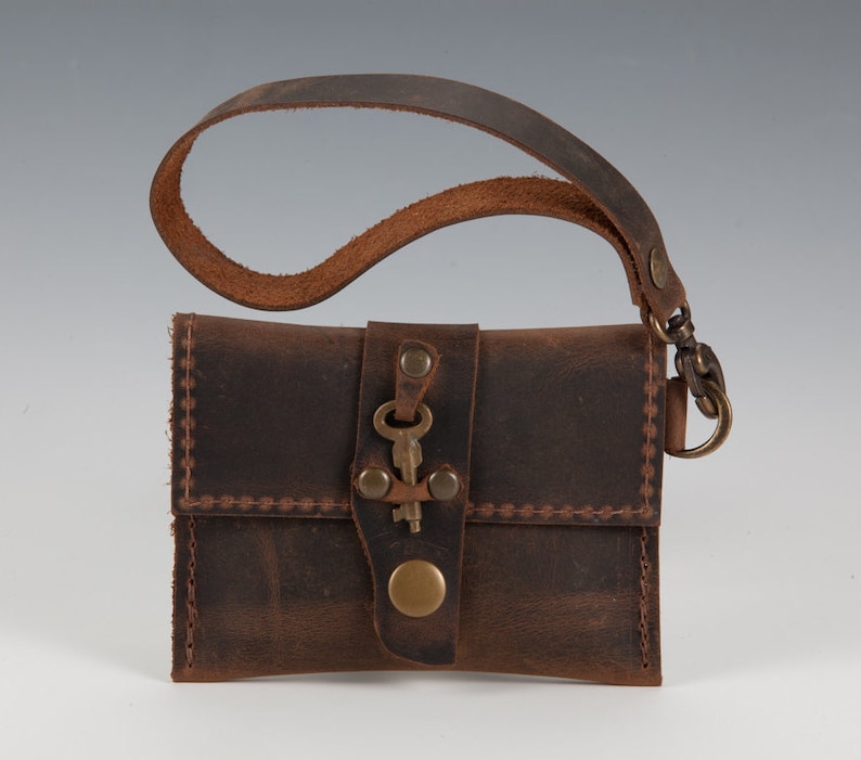 OOAK Rustic Brown Leather Mini Purse Leather Wristlet Coin | Etsy