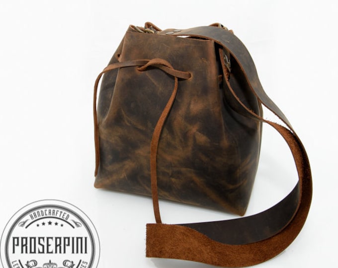 Leather Bucket Bag, Leather Pouch With Drawstring, Leather Shoulder Bag ...