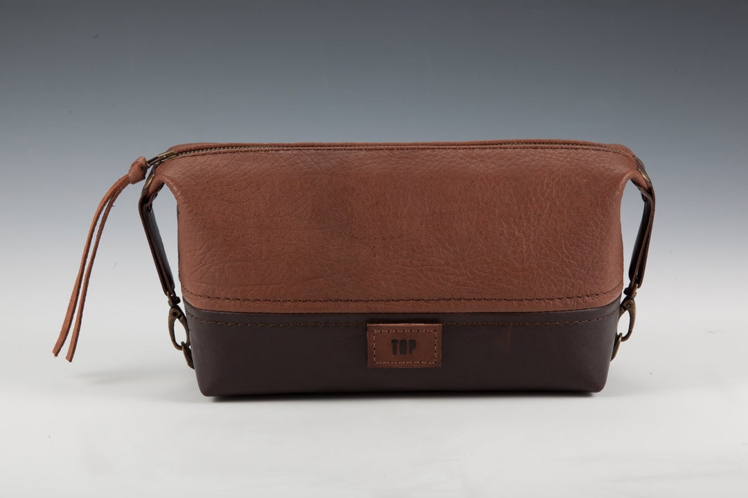 Set of 6, LEATHER Vintage Rustic Dopp Kit, Two Tone Toiletry Bag, Made ...