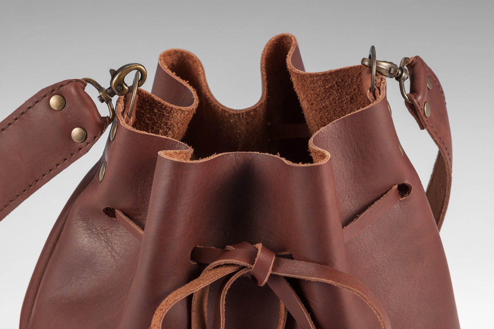 Small Leather Bucket Bag With Personalization, Handmade Sturdy Pouch ...