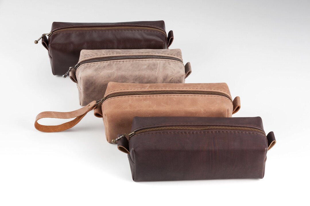 Set of 5 Real Leather Toiletry Bags / Dopp Kit, Handmade With Italian ...