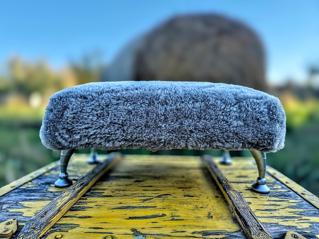 Gray Sheepskin Footstool, Handmade With Very Soft Sheep Fur, Under Desk ...