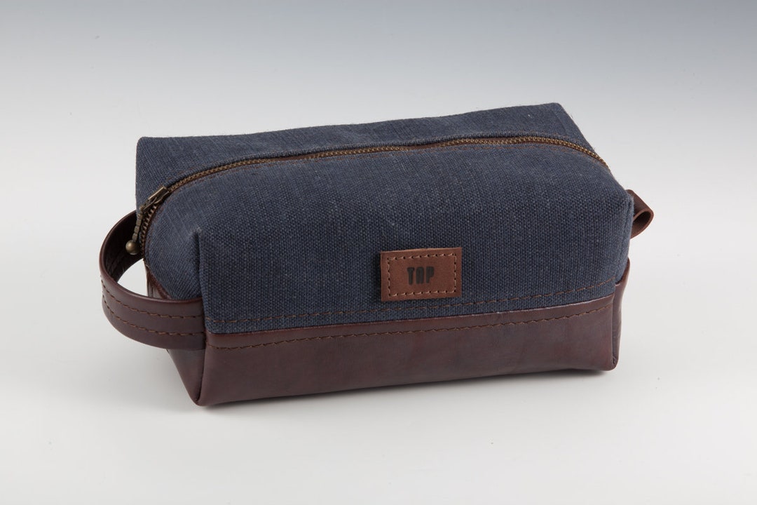 Extra Heavy Tarpaulin and Leather Dopp Kit With a Handle, Handmade Two ...