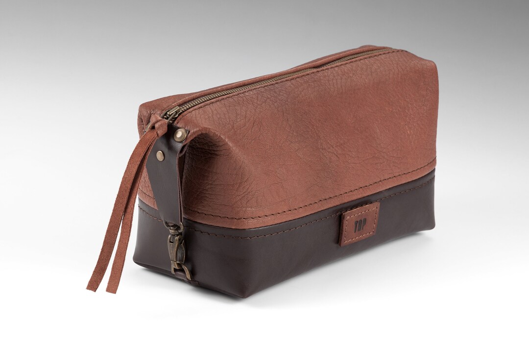 LEATHER Two Tone Rustic Dopp Kit, Made to Order With Personalization - Etsy