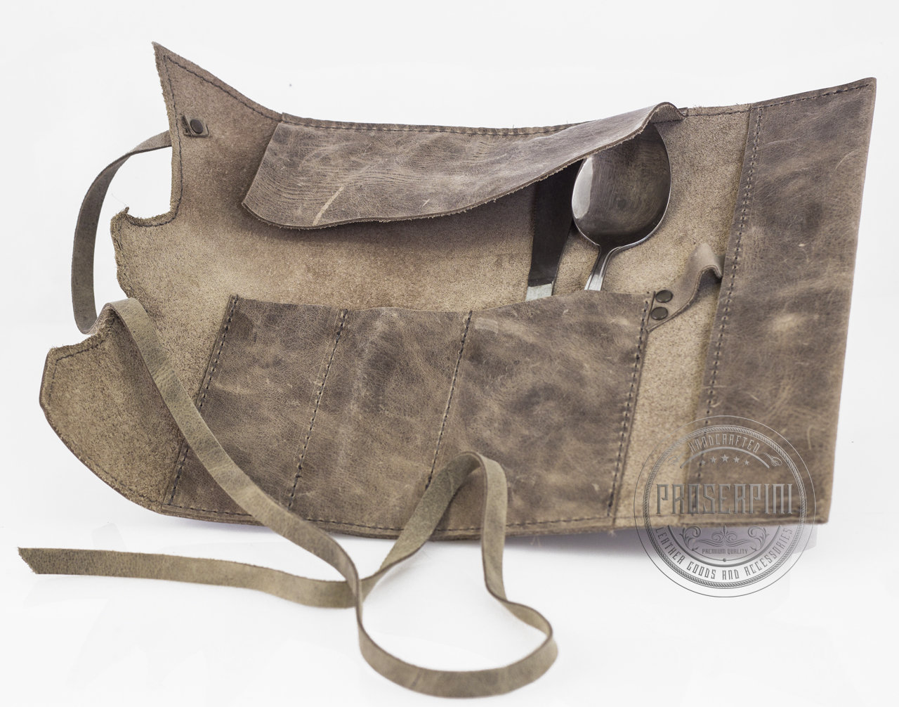 Rustic Leather Cutlery Roll Up, Personalized Cutlery Pouch Organizer ...