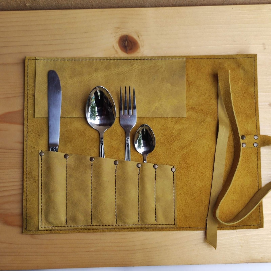 Set of 10 Cutlery Roll Up, Hide and Drink, Leather Cutlery Roll for ...