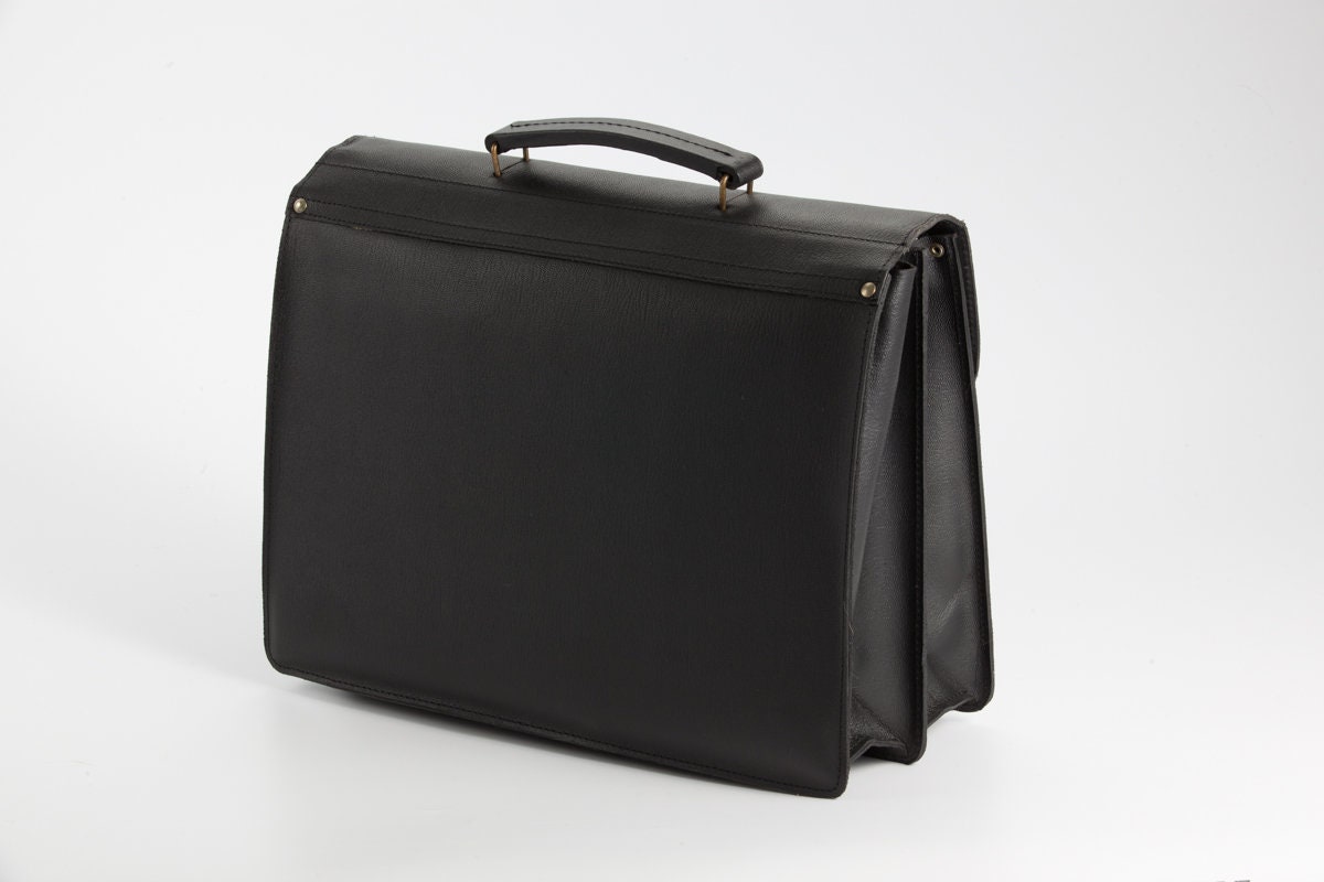 Black Vintage Leather Briefcase, Large Portfolio, Ipad, Laptop ...