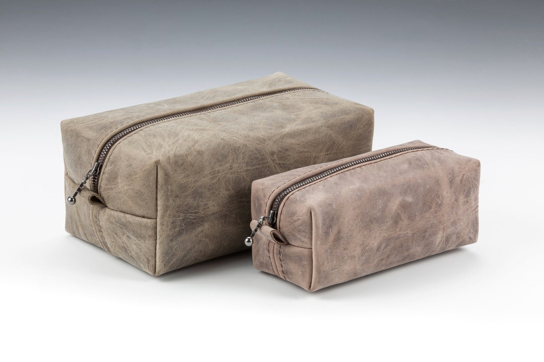 Rustic Leather Dopp Kit Made to Order With Thick Natural Italian ...
