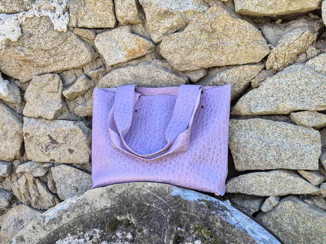 Light Lilac Tote Bag, Handmade With Croc Embossed Italian Leather, Free ...