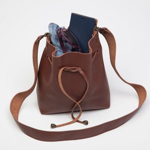 Small Leather Bucket Bag With Personalization, Handmade Sturdy Pouch ...
