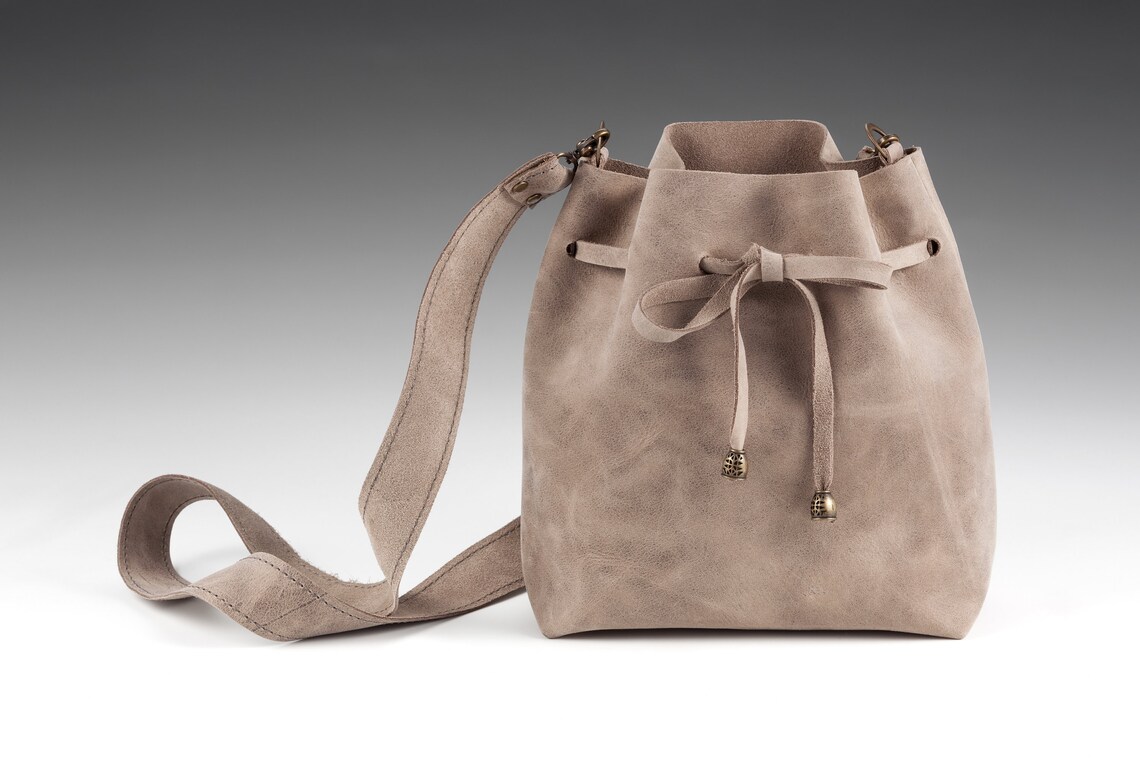 Drawstring Real Leather Bucket Bag With Personalization - Etsy