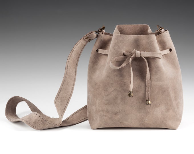 Drawstring Real Leather Bucket Bag With Personalization - Etsy