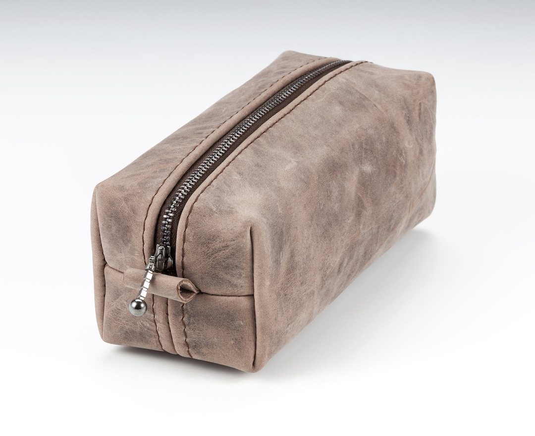 Mini Leather Dopp Kit, Made to Order Shaving Bag, Rustic Gray ...