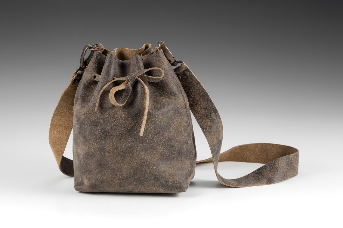 Rustic Natural Leather Bucket Bag With Personalization - Etsy