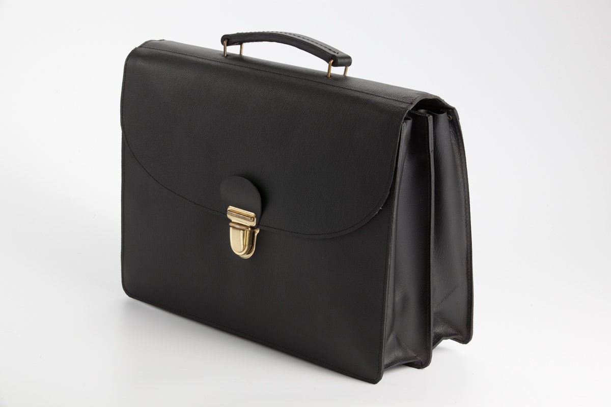 Black Vintage Leather Briefcase, Large Portfolio, Ipad, Laptop ...