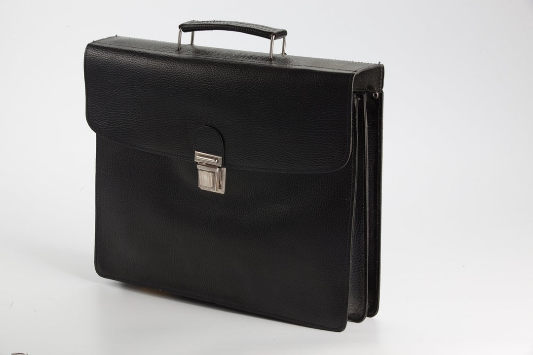 Black Vintage Leather Briefcase, Large Portfolio, Ipad, Laptop ...