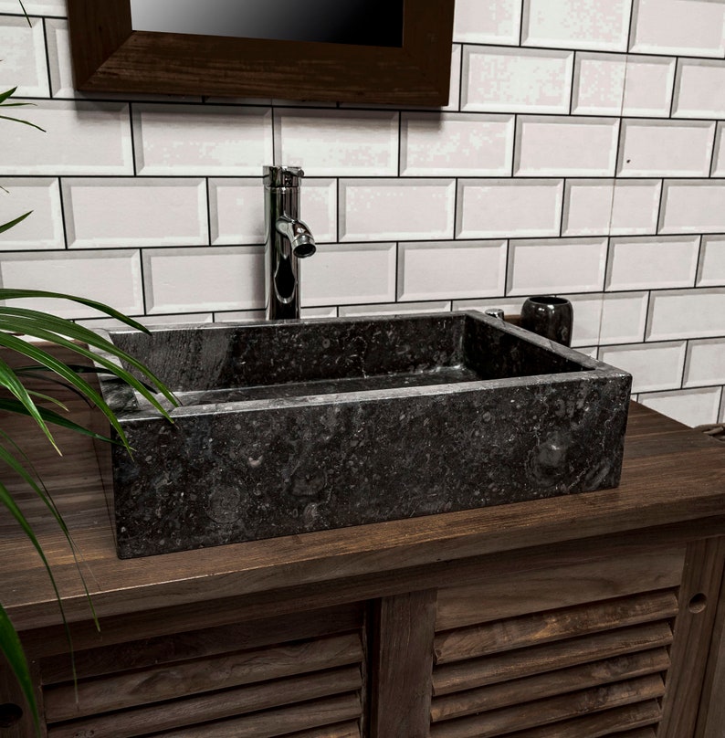 Grey Polished Rectangular Stone Sink 50 X 35 X 12cm. | Etsy