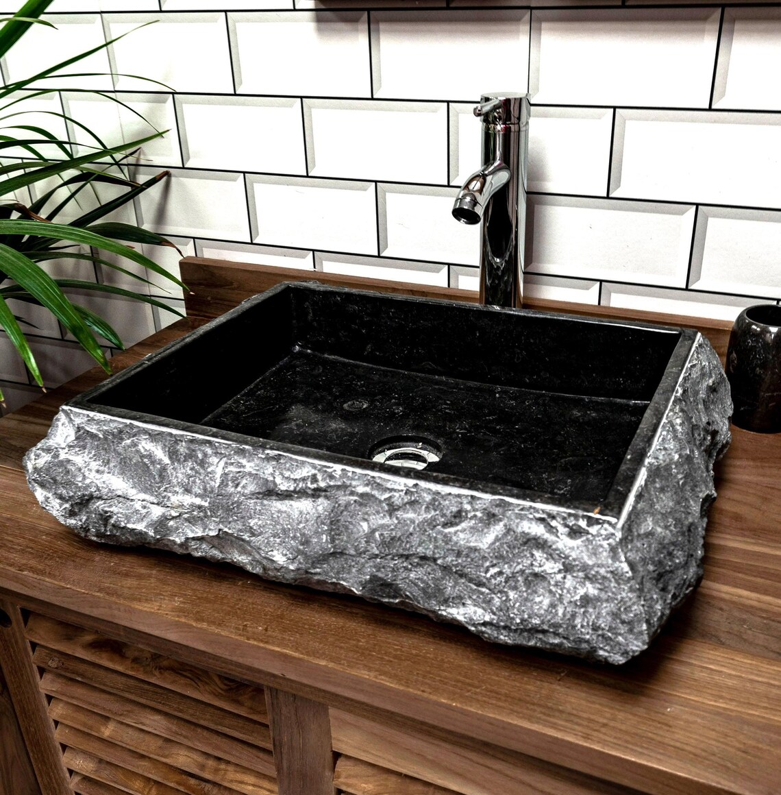 Rough Hewn Black Rectangular Stone Sink – 50 X 40 X 12.5cm - Etsy