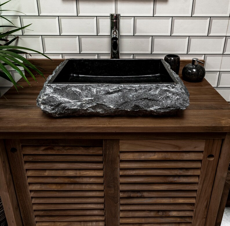 Rough Hewn Black Rectangular Stone Sink 50 X 40 X 12.5cm | Etsy