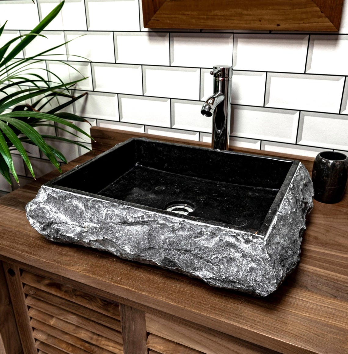 Rough Hewn Black Rectangular Stone Sink – 50 X 40 X 12.5cm - Etsy