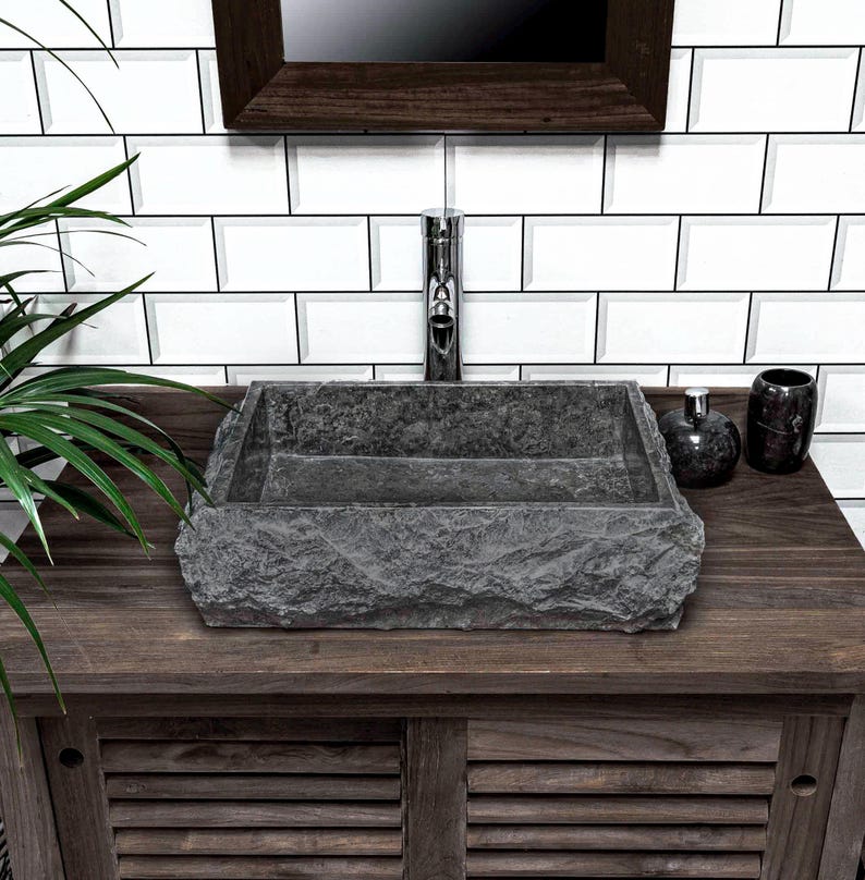 Rough Hewn Grey Rectangular Stone Sink – 50 X 40 X 12.5cm - Etsy
