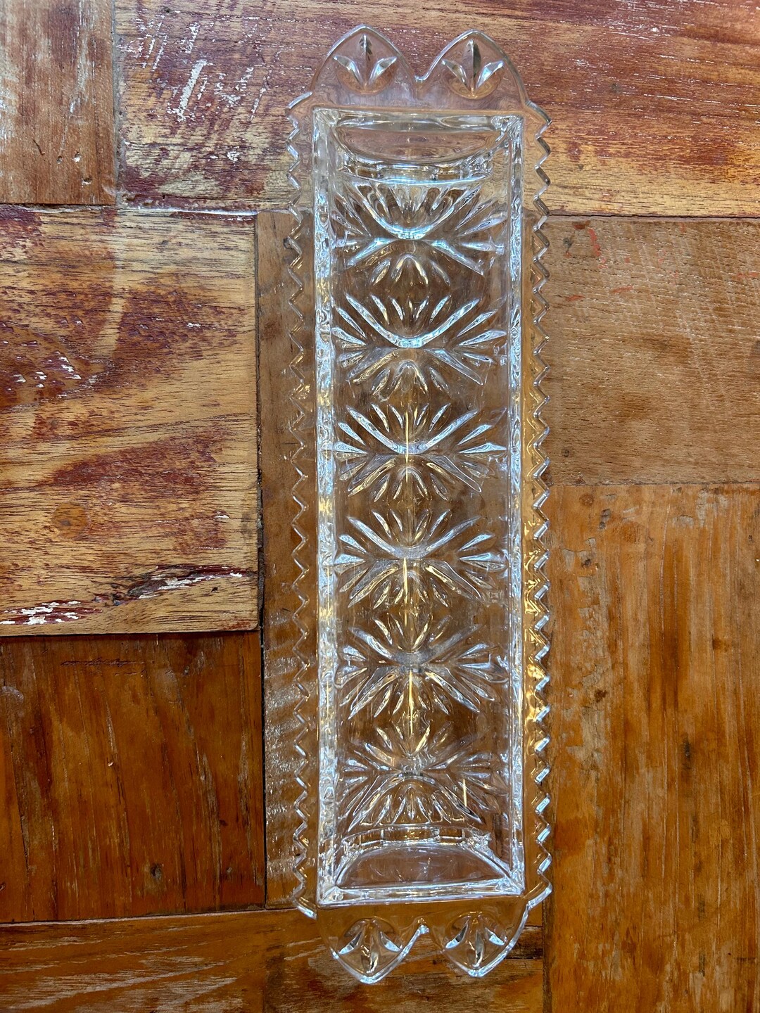Vintage Lead Crystal Cracker Tray, Cut Glass Saw Tooth Edge, Portico ...