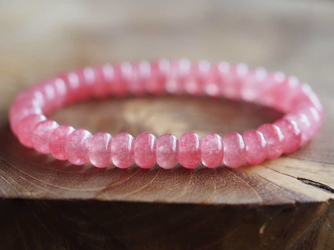 Cherry Quartz Bracelet - Cherry Quartz Rondelles - Soft Pink Semi ...