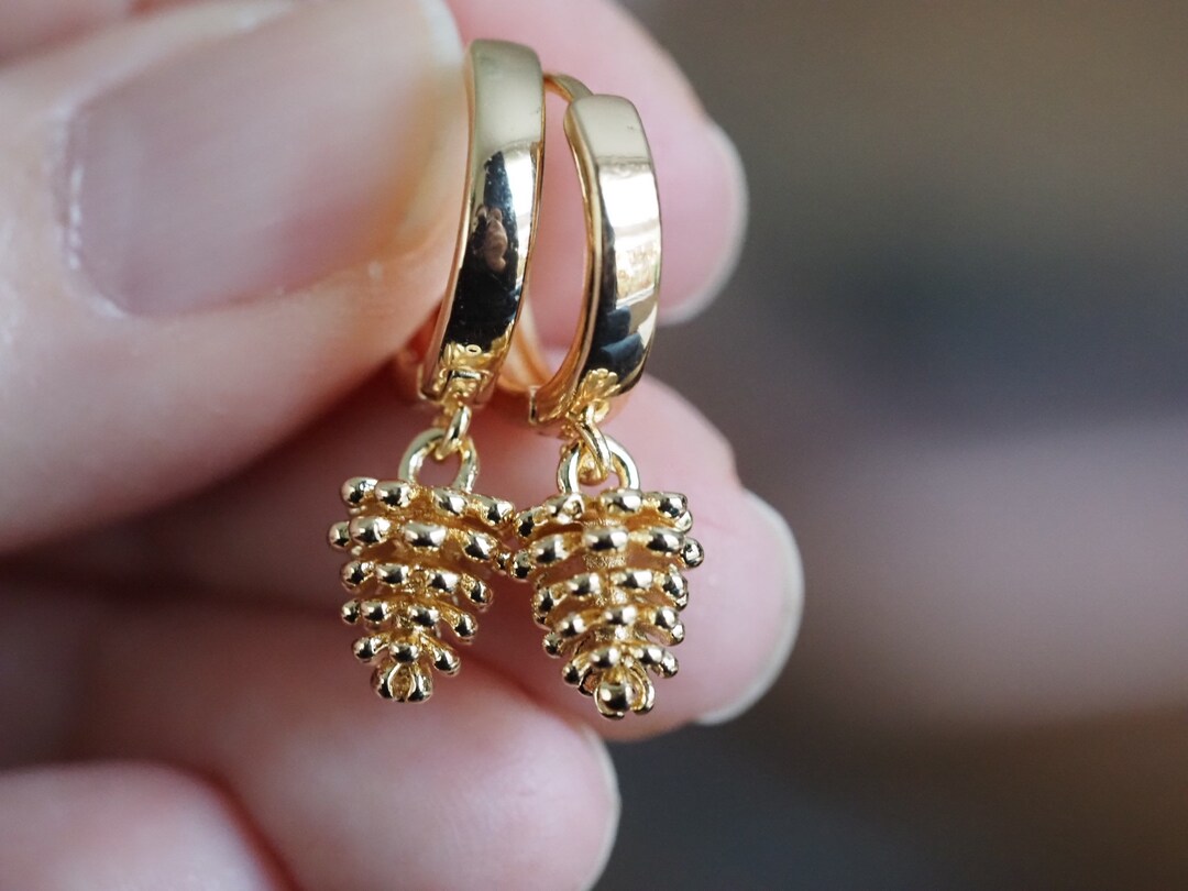 Pine Cone Earrings on Gold-plated Hoops - Gold-plated Pine Cones - Pine ...