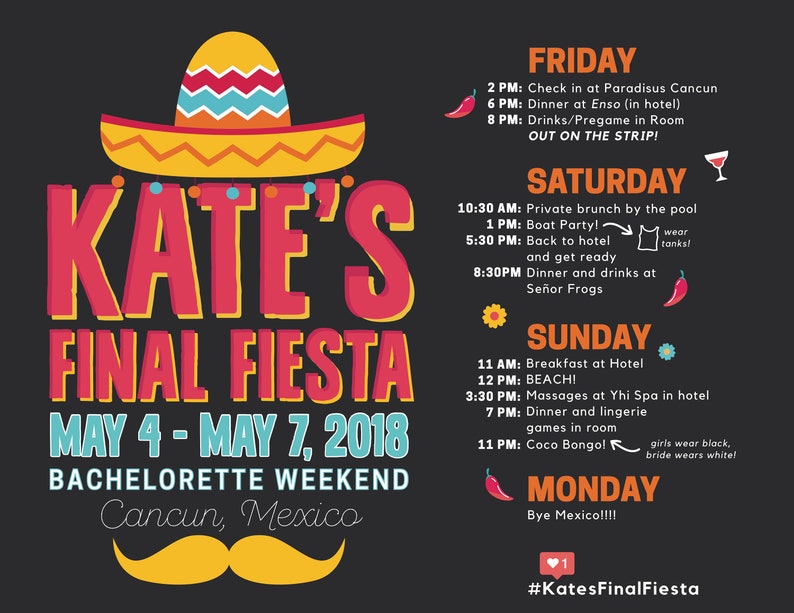 MEXICO Fiesta Bachelorette Weekend Itinerary - Etsy