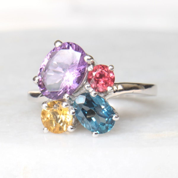 Unique Gemstone Cluster Rings - Etsy