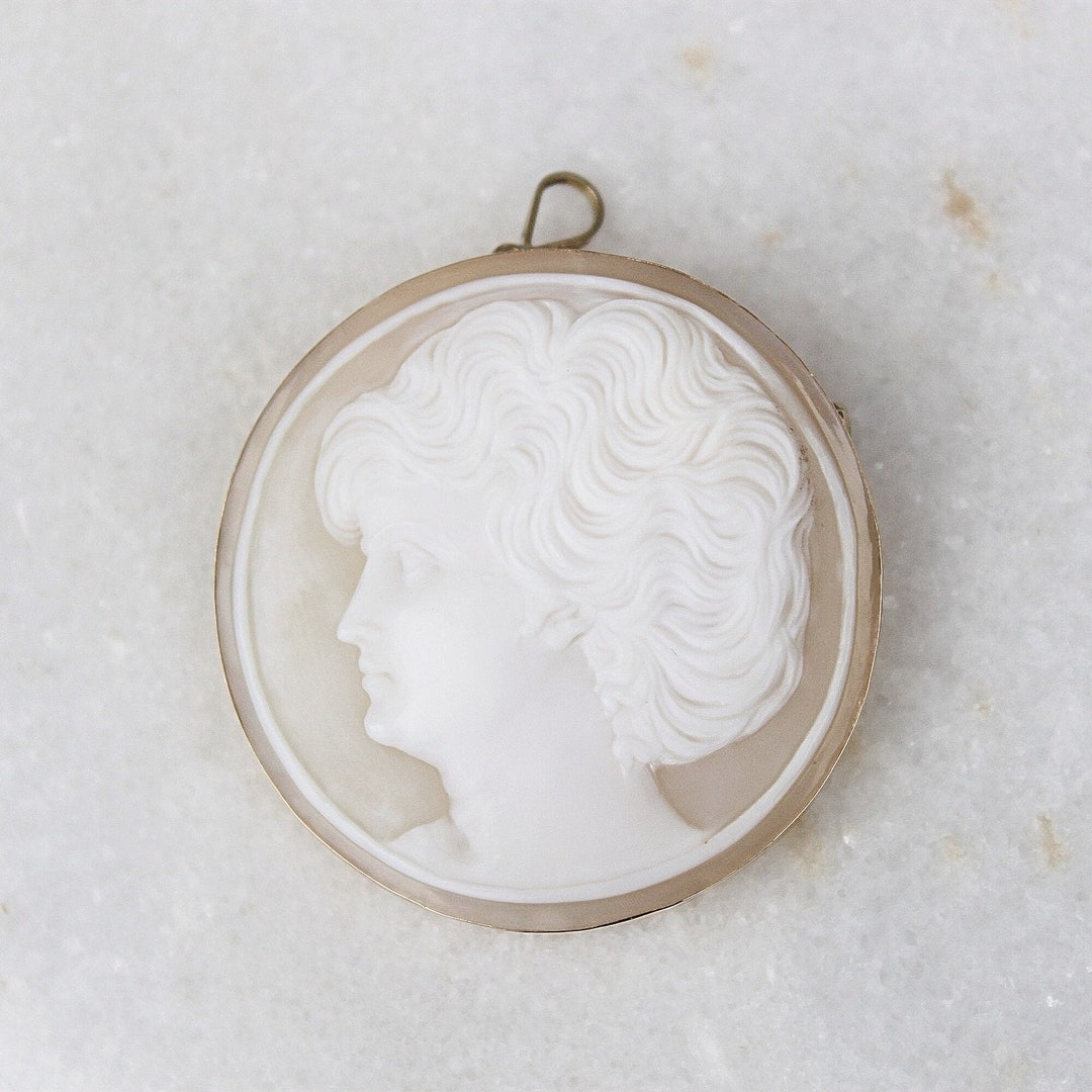 14k Large Antique Cameo Gold Bezel | Solid Vintage 14 Karat Yellow Gold ...