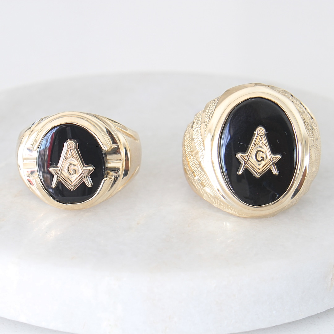 10k Black Onyx Masonic Men's Ring | MenkdÜke SOLID 10 KARAT Gold ...