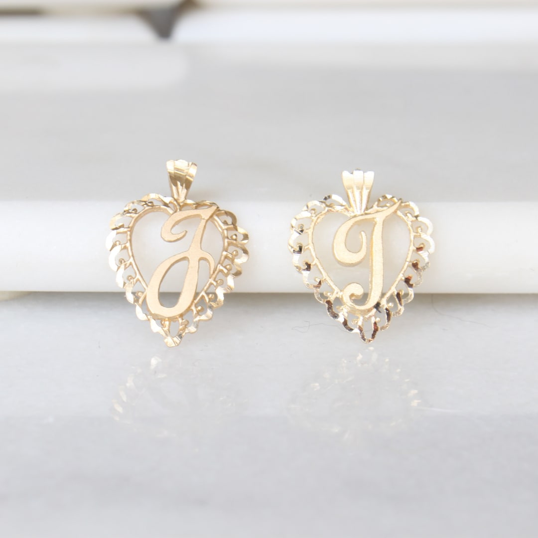 10k Heart Initial Pendant Charms | Solid 10k Yellow Gold | J T Initial ...