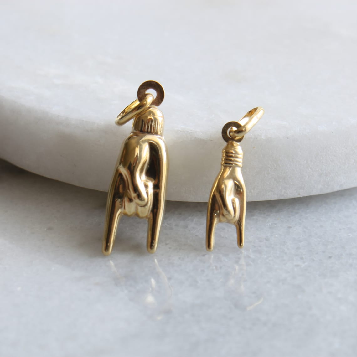 3D Sign of the Horns Mano Cornuto Charm Pendant 10k Yellow - Etsy