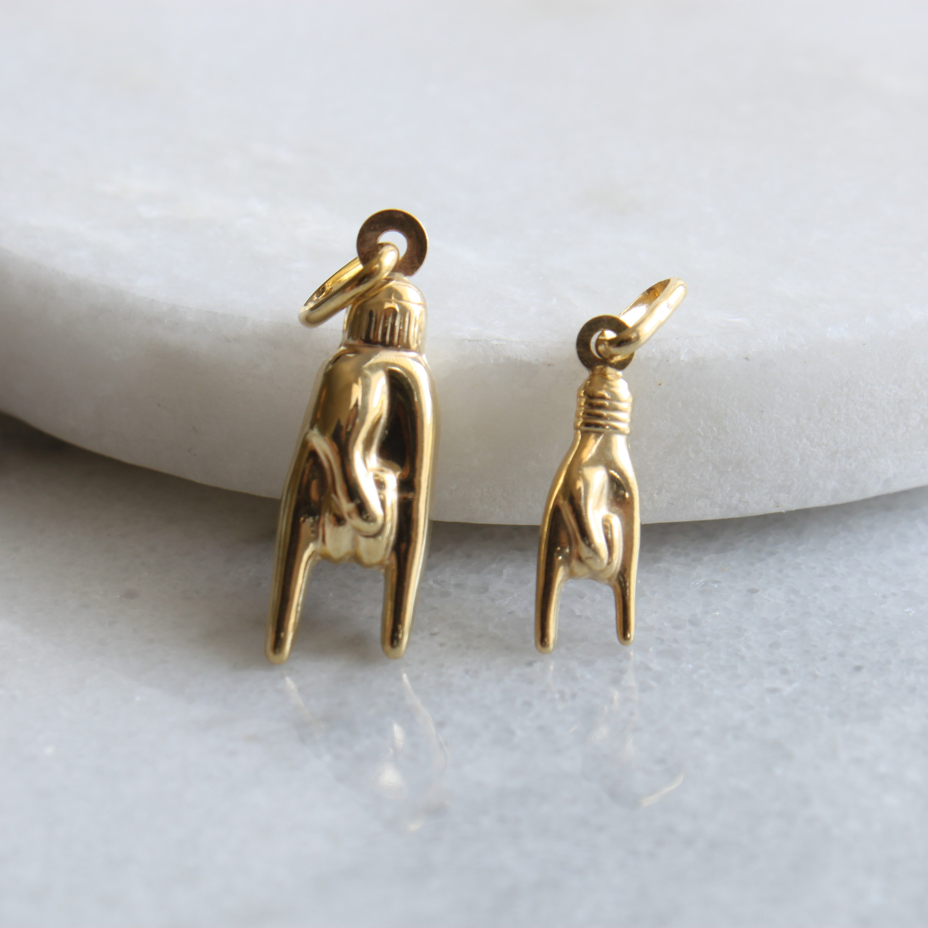 3D Sign of the Horns Mano Cornuto Charm Pendant 10k Yellow - Etsy