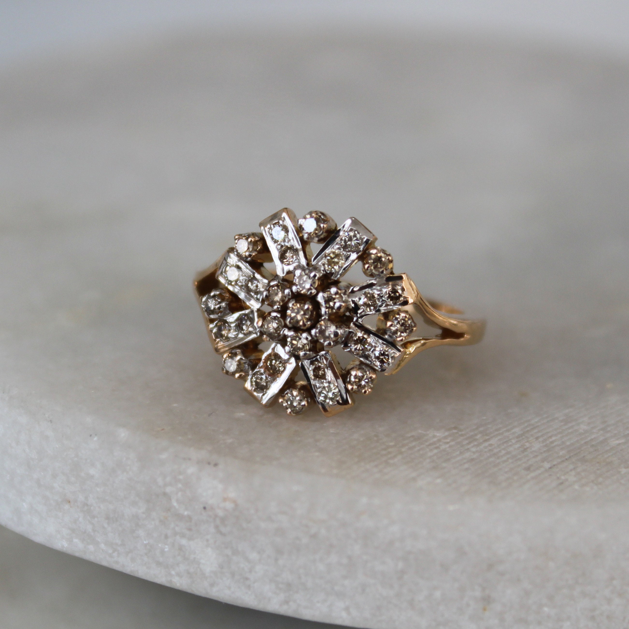 14k Gold Diamond Star Cluster Ring Vintage 14k Yellow Gold | Etsy
