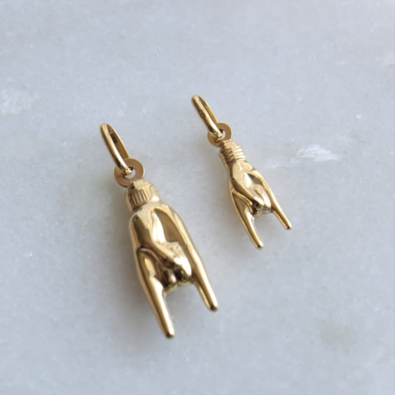 3D Sign of the Horns Mano Cornuto Charm Pendant 10k Yellow - Etsy