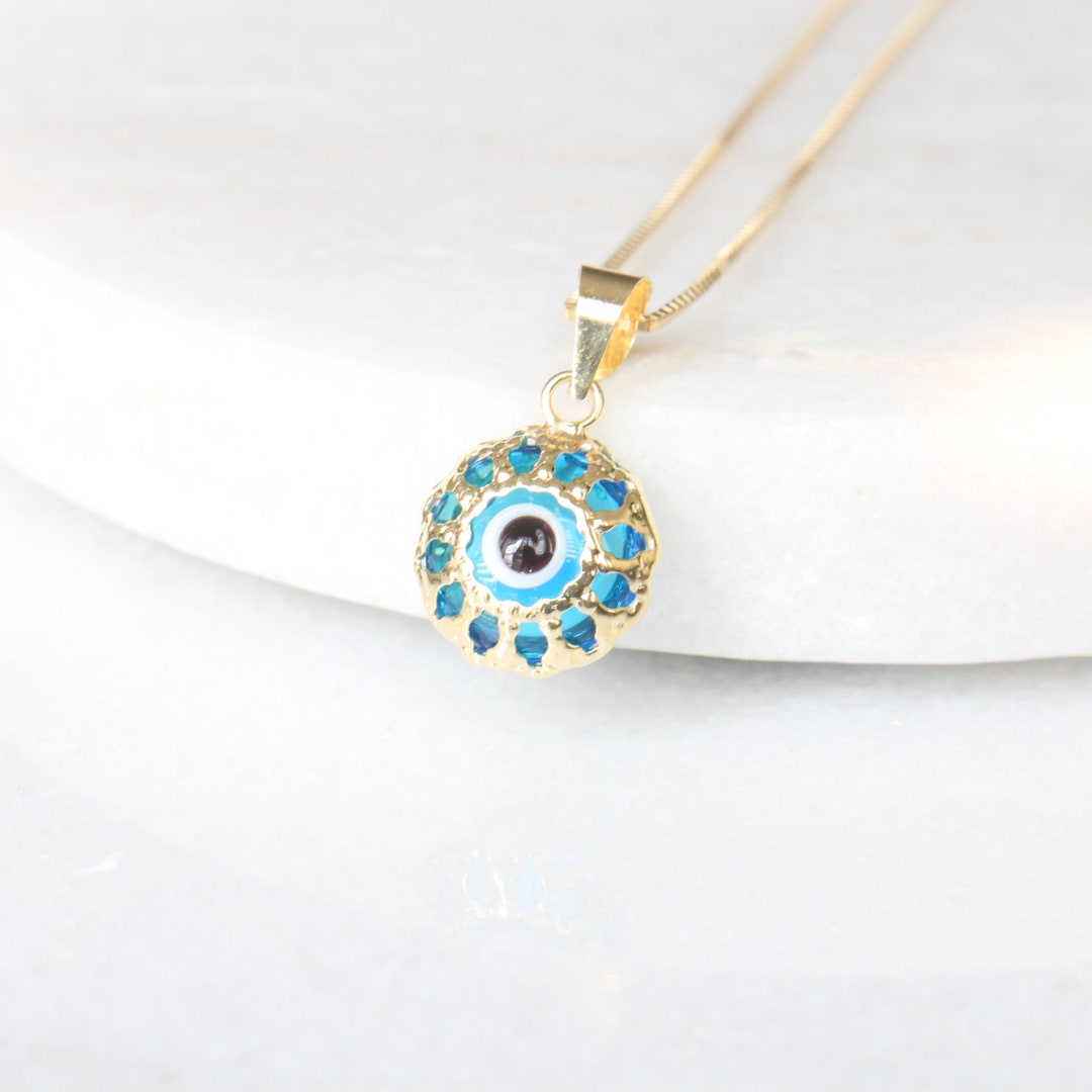 10k Gold Evil Eye Charm | 10k Yellow Gold Blue Evil Eye Pendant | Laced ...
