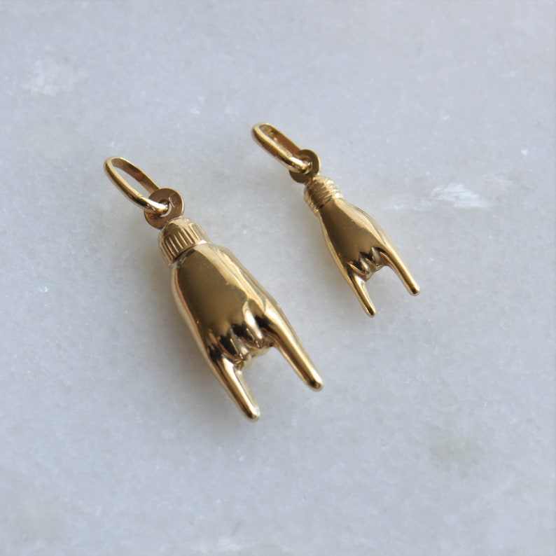 3D Sign of the Horns Mano Cornuto Charm Pendant 10k Yellow - Etsy