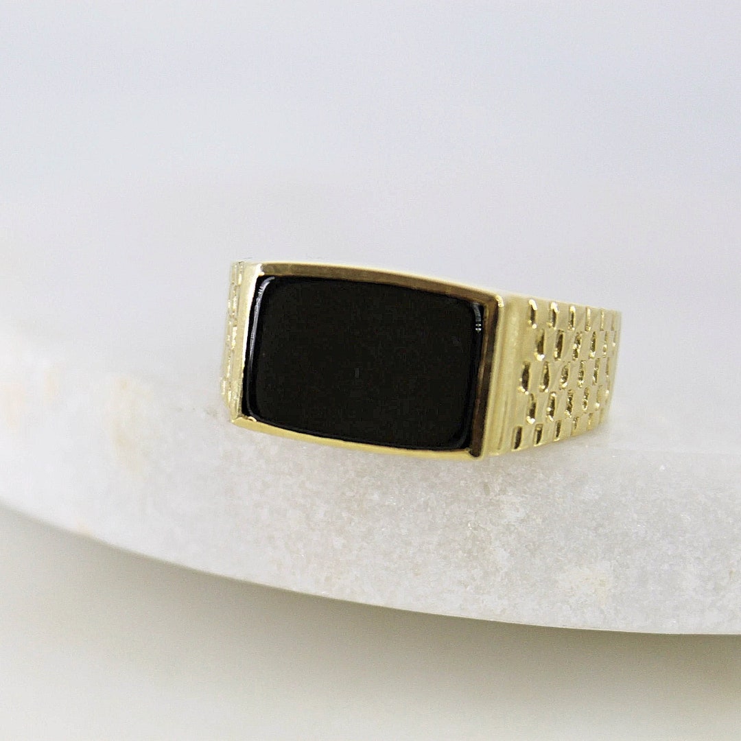 10k Rectangle Black Onyx Ring | Solid 10k Yellow Gold Genuine Black ...