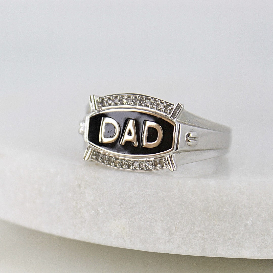 10k Dad Black Onyx Diamond Ring | Solid 10k White Gold Genuine ...