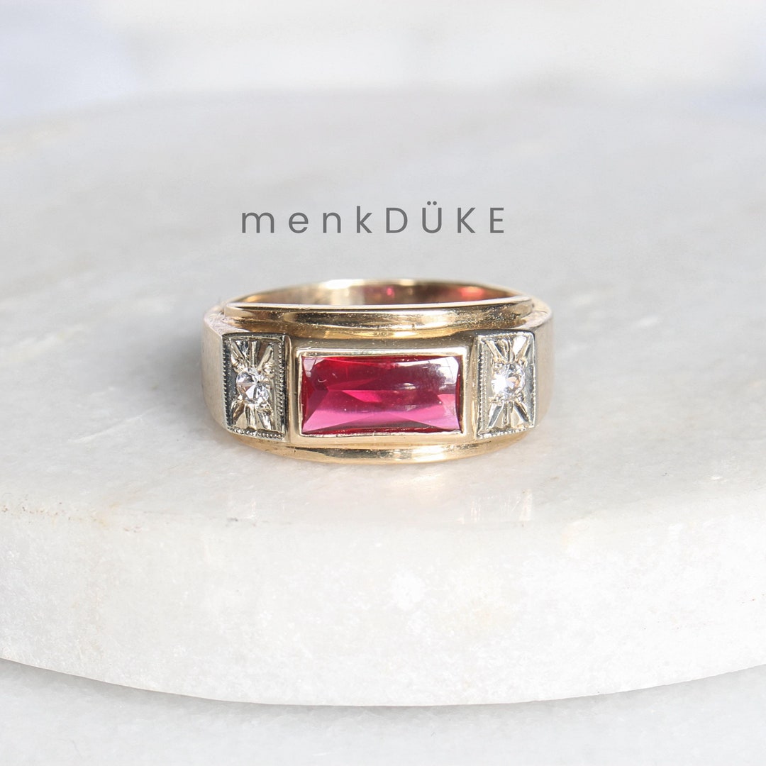 10k Rectangle Ruby Men's Ring | MenkdÜke Solid 10 Karat Real Genuine ...
