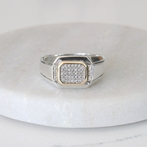 Silver Rectangle Diamond Men's Ring SOLID 10k Gold Sterling Silver ...
