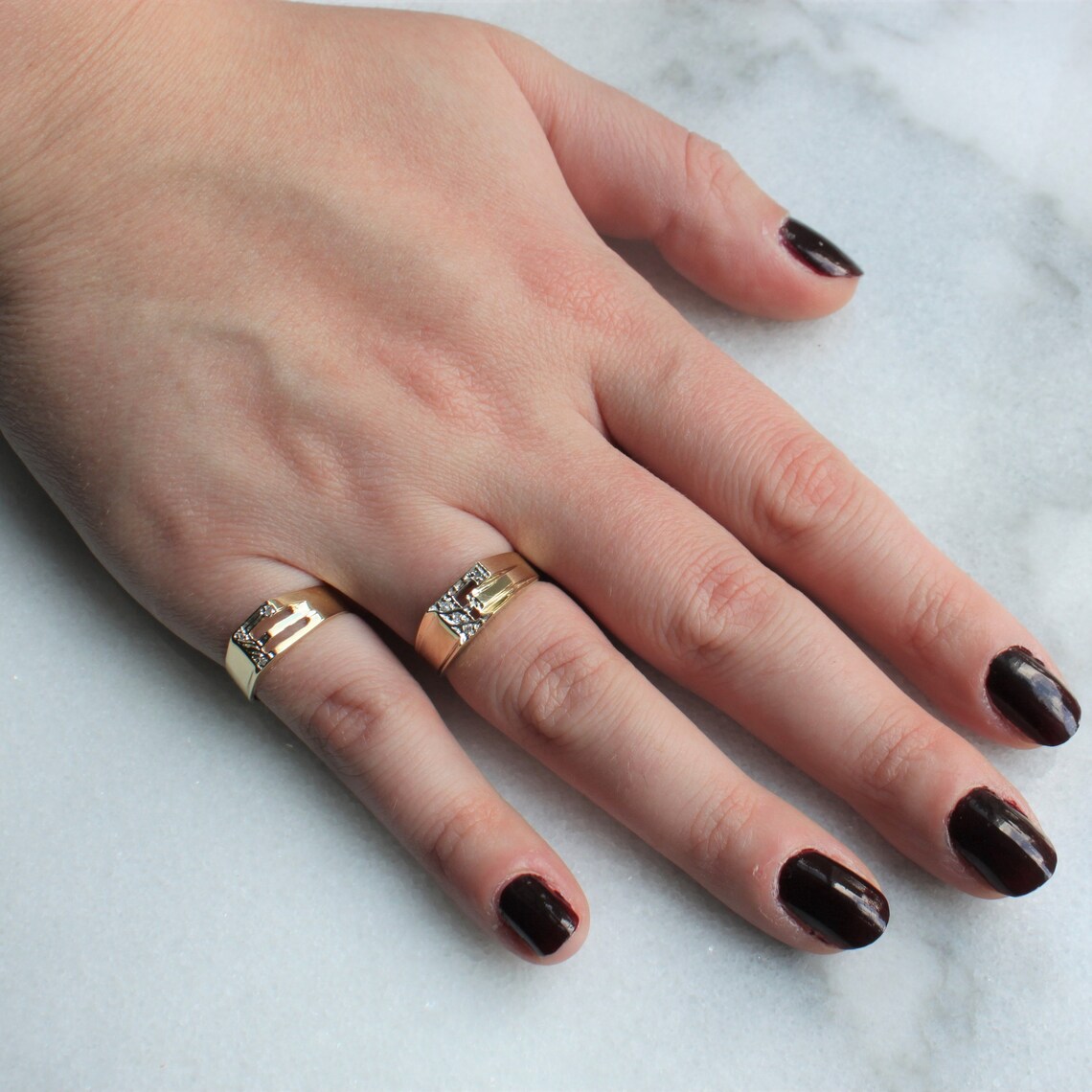 10k Gold F Initial Letter Diamond Ring Vintage 10k Two Tone | Etsy