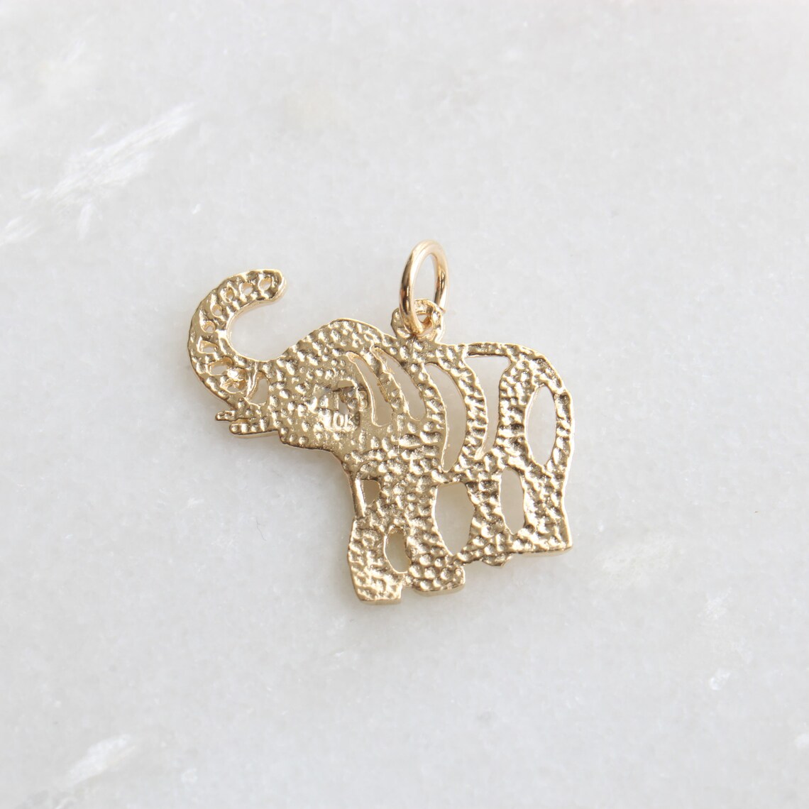 10k Gold Elephant Charm | Solid 10k Yellow Gold Etched Elephant ...