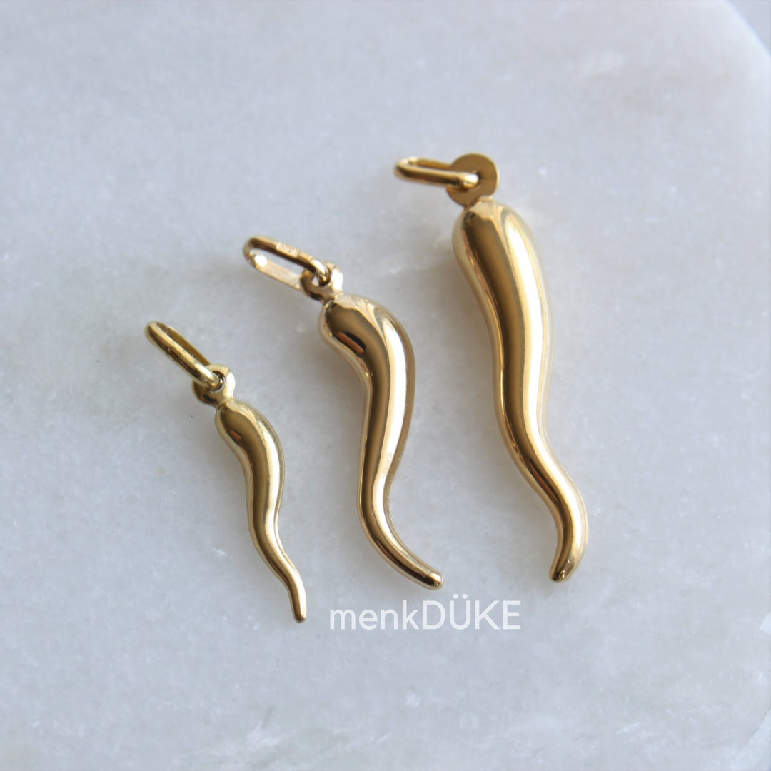 Italian Horn Charms 10k Yellow Gold Pendant Cornicello Cornetto Corno ...