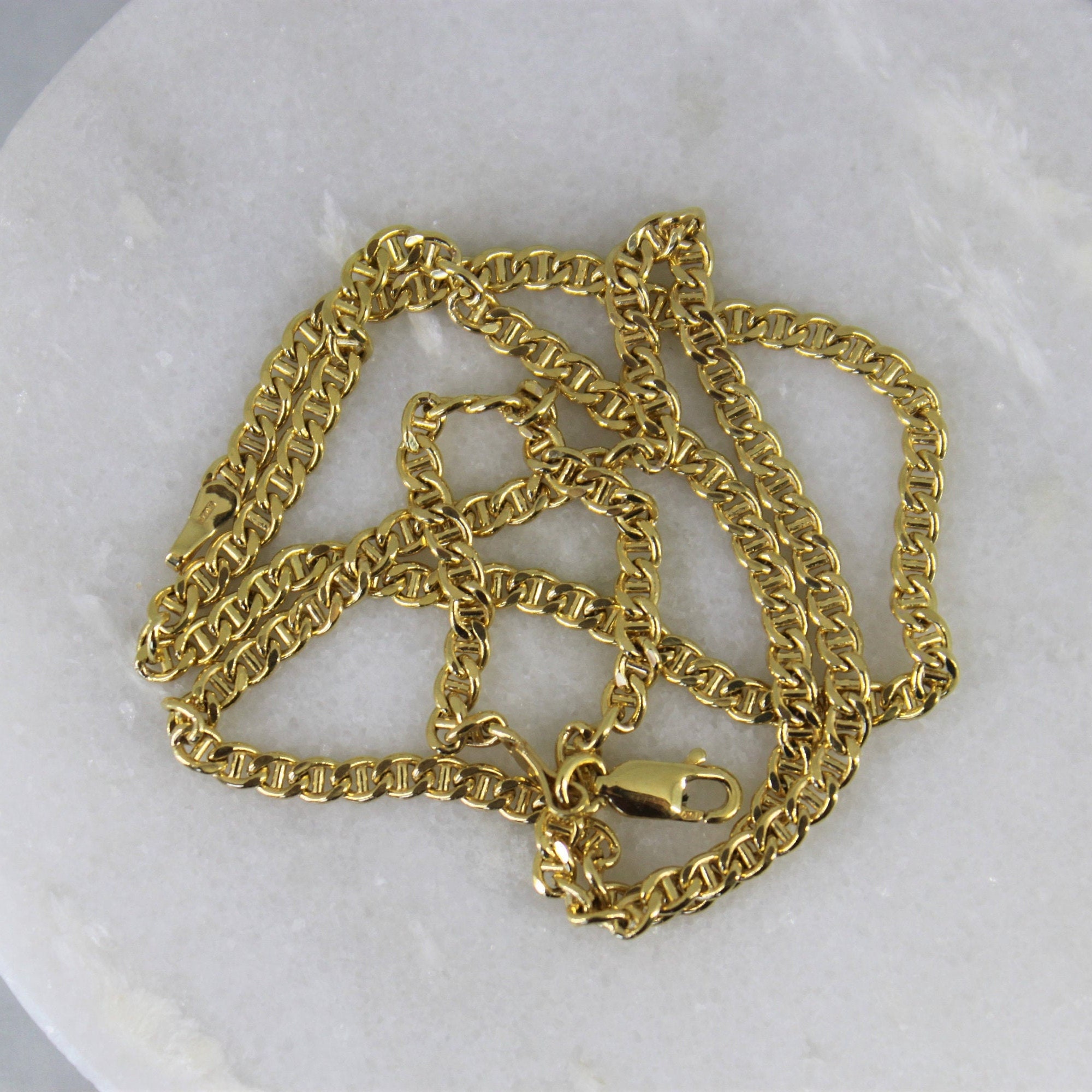 3.2 Mm Flat Mariner Chain Necklace Solid 10k Yellow Gold | Etsy