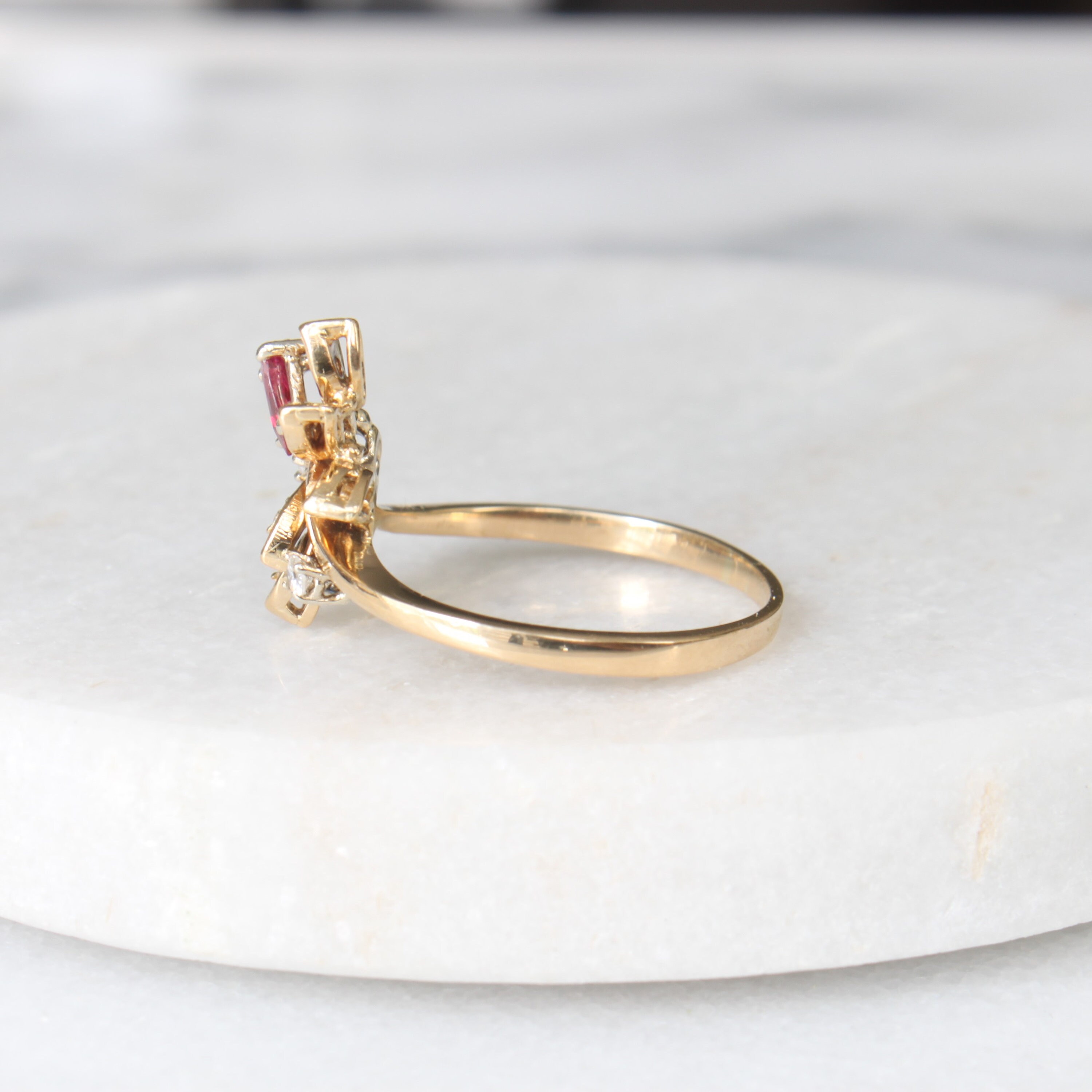 18k Gold Ruby Diamond Flower Ring | Vintage Solid 18k Gold Genuine ...
