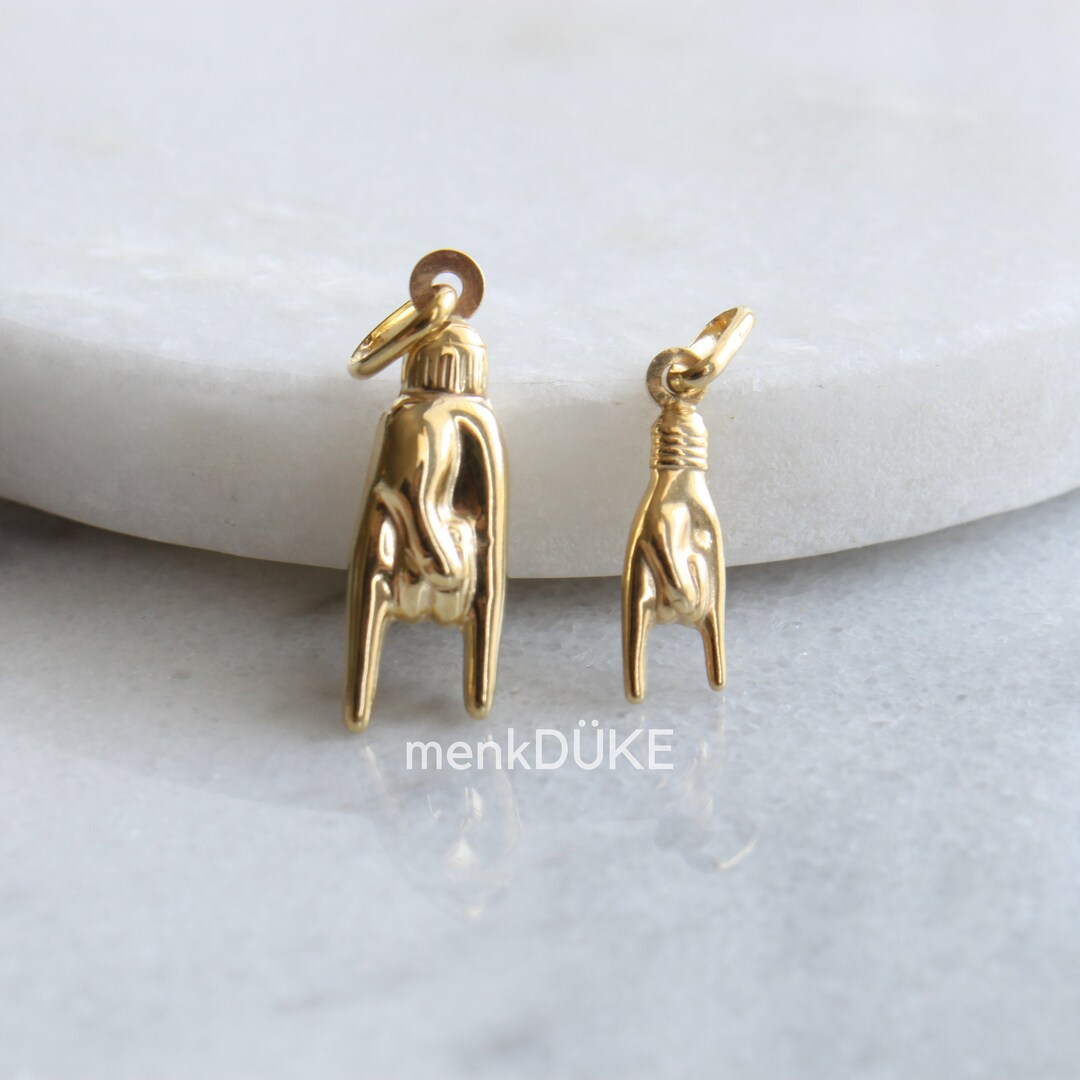 3D Sign of the Horns Mano Cornuto Charm Pendant | 10k Yellow Gold Good ...