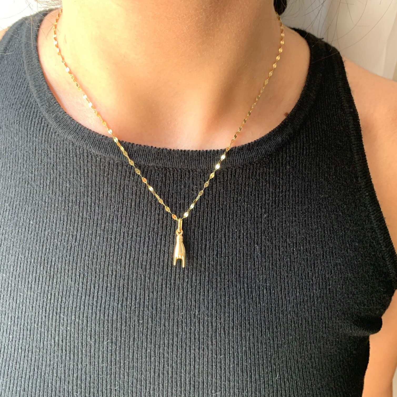 3D Sign of the Horns Mano Cornuto Charm Pendant 10k Yellow - Etsy